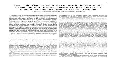 Pdf Dynamic Games With Asymmetric Information Common Webeecs