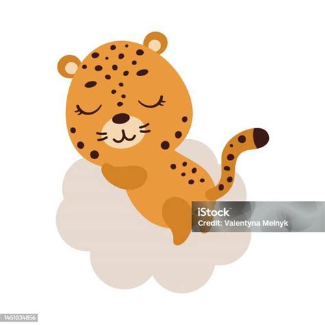 귀여운 작은 재규어가 구름 위에서 자고 있습니다 아이 티셔츠 보육원 장식 베이비 샤워 인사말 카드 초대장 집 인테리어를위한 만화