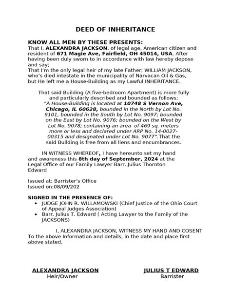 Deed Of Inheritance And Will Pdf Civil Law Legal System Legal Documents