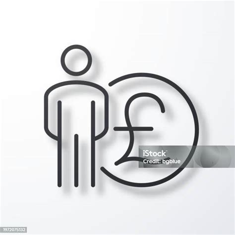 파운드 기호가 있는 사람 흰색 배경에 그림자가 있는 선 아이콘 3차원 형태에 대한 스톡 벡터 아트 및 기타 이미지 3차원