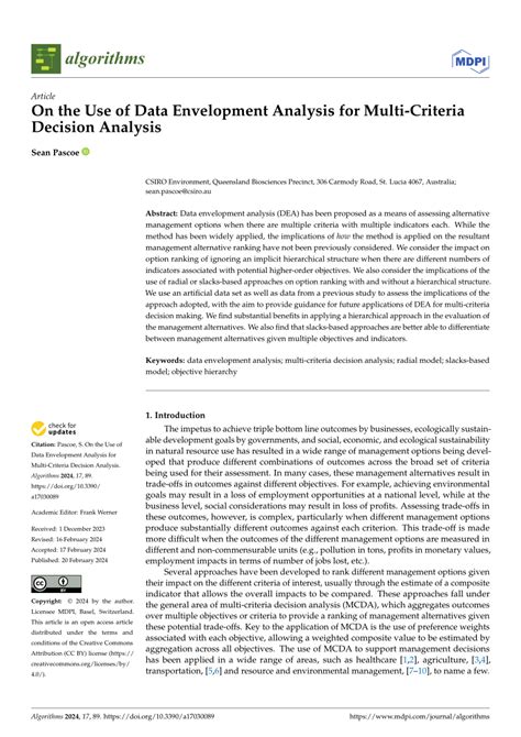 Pdf On The Use Of Data Envelopment Analysis For Multi Criteria