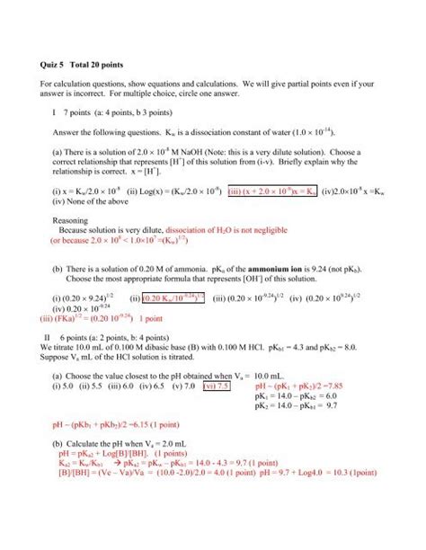 quiz 5 total 20 points for calculation questions show equations