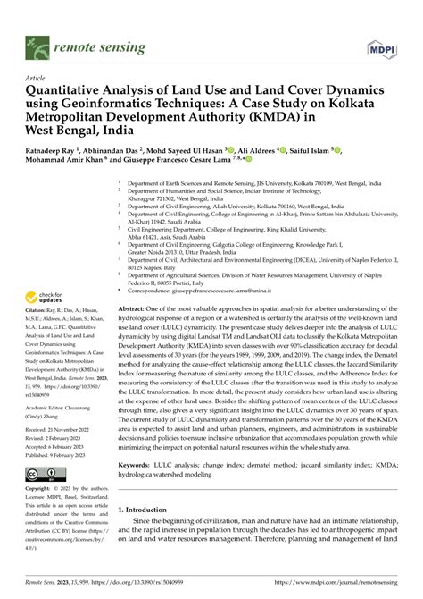 Pdf Quantitative Analysis Of Land Use And Land Cover Dynamics Using Geoinformatics Techniques