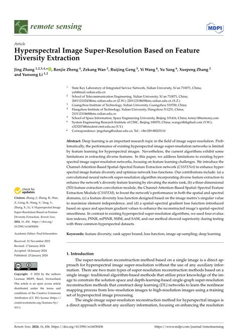 Pdf Hyperspectral Image Super Resolution Based On Feature Diversity