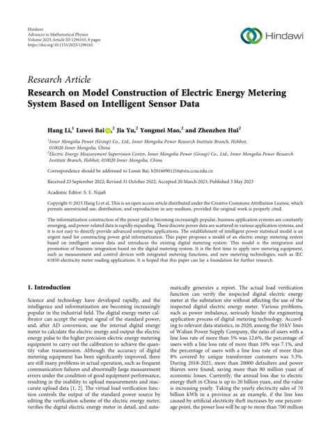 Pdf Research On Model Construction Of Electric Energy Metering System Based On Intelligent