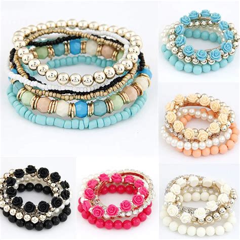 Lnrrabc Women Handmade Elastic Beaded Bracelet Bohemia Stretch