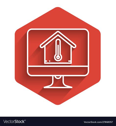 White Line Computer Monitor With House Temperature