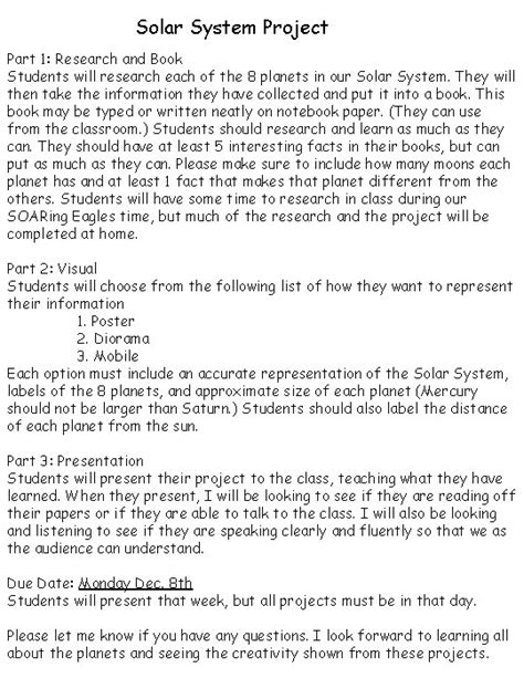 Solar System Project Part 1 Research And Book