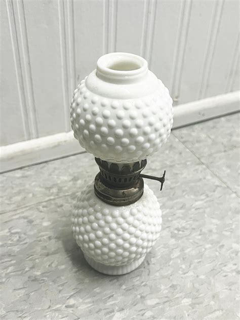Small Vintage Milk Glass Hobnail Oil Lamp Etsy