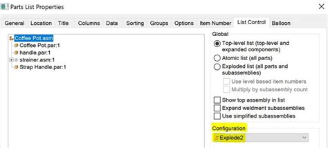 using se 2020 how do you exclude parts from a parts list in an exploded view configuration the
