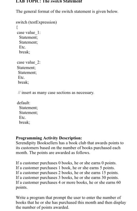 Solved Lab Topic The Switch Statement The General Format Of