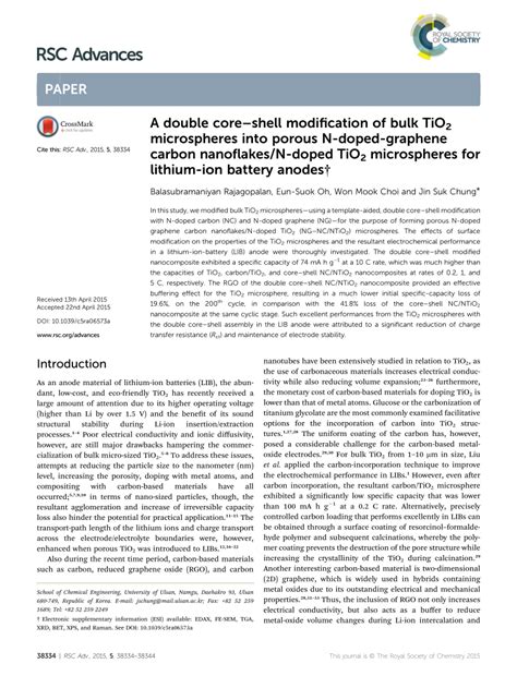Pdf A Double Core Shell Modification Of Bulk Tio2 Microspheres Into Porous N Doped Graphene