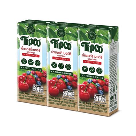 น้ำเชอร์รี่ 100 200 มล แพ็ค3กล่อง ทิปโก้ 100 Cherry Juice 200 Ml Pack Of 3 Boxes Tipco