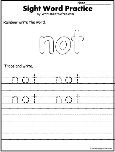 Free Color Trace And Write Sight Word Not Worksheets4free