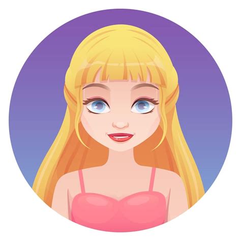 Icono De Avatar De Mu Eca Rosada De Moda Con Grandes Ojos Azules Y Cabello Rubio Vestido Rosado