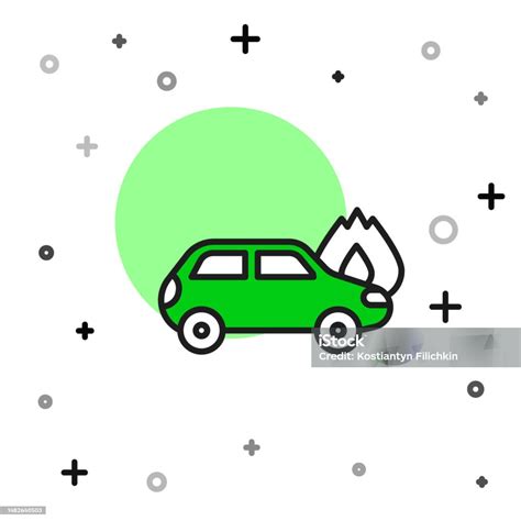 흰색 배경에 격리 된 레코딩 자동차 아이콘을 가득 채웠습니다 불에 자동차 화재와 연기로 덮인 깨진 자동차 벡터 가득 찬에 대한 스톡 벡터 아트 및 기타 이미지 Istock