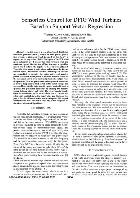 Pdf Sensorless Control For Dfig Wind Turbines Based On Support Vector Regression