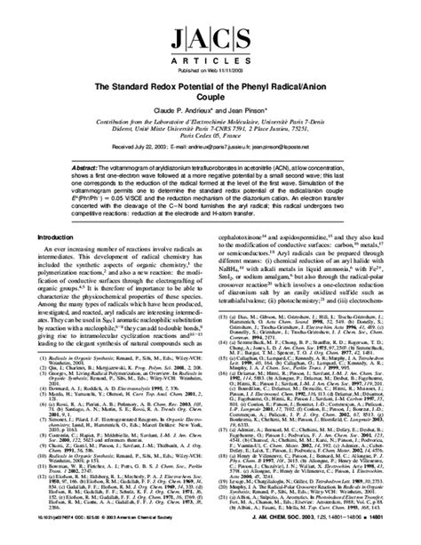 Pdf The Standard Redox Potential Of The Phenyl Radicalanion Couple