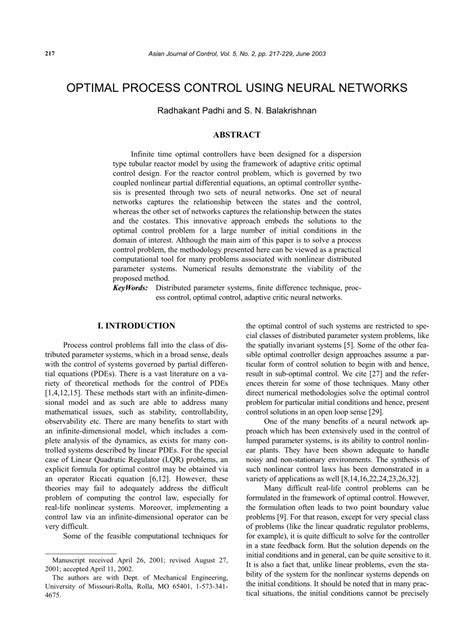 Pdf Optimal Process Control Using Neural Networks