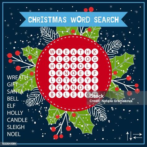 아이들을위한 크리스마스 단어 검색 게임 크리스마스에 대한 아이들을위한 교육 워크 시트 크리스마스에 대한 스톡 벡터 아트 및 기타