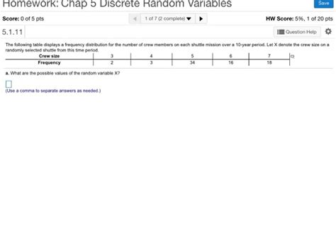 Solved Save Homework Chap 5 Discrete Kandom Variables