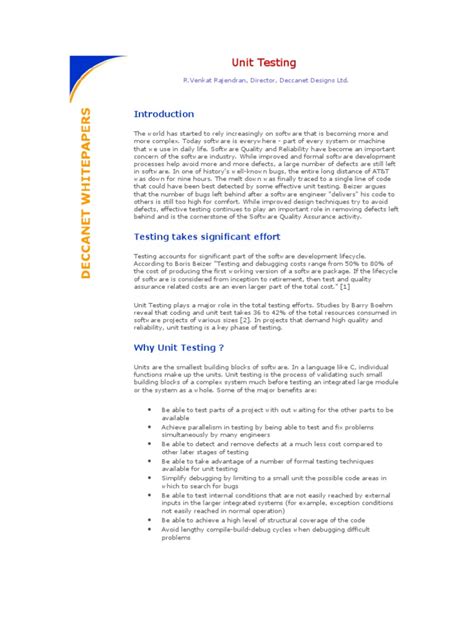 Unit Testing Guide For Software Quality Pdf Unit Testing Software Bug