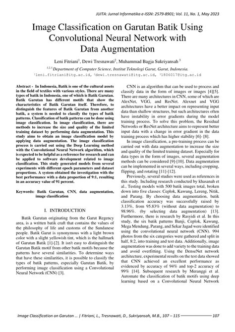 Pdf Image Classification On Garutan Batik Using Convolutional Neural