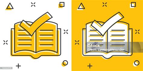 만화 스타일의 책 확인 표시 아이콘 흰색 고립 된 배경에 북마크 승인 만화 벡터 그림 스플래시 효과 비즈니스 개념을 확인합니다 건강 검진에 대한 스톡 벡터 아트 및 기타