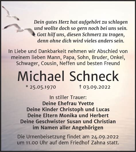 Traueranzeigen Von Michael Schneck Abschied Nehmende