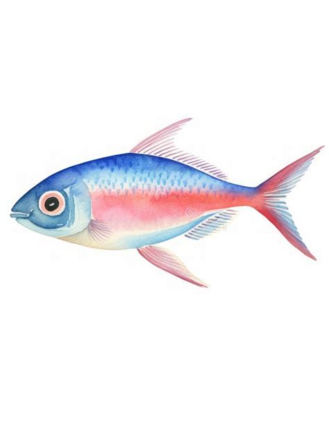 Vibrant Watercolor Depiction Of A Neon Tetra With Striking Blue And Red