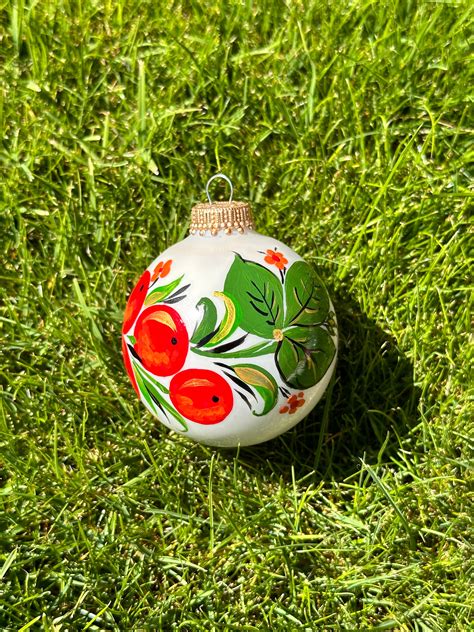 Glass Hand Painted Christmas Ornament 25 White Barriers Etsy