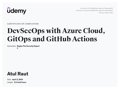 Atul Raut On Linkedin My Course Completion Certificate For Devsecops With Azure Cloud Gitops