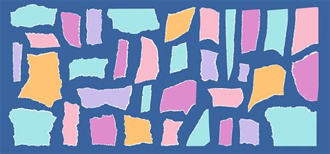 찢어진 종이 세트 찢어 시트 조각 팩 가장자리가 고르지 않은 질감이 있는 블랭크 신문 컷아웃 모형 텍스트에 대한 비어 있는 다채롭고 스타일화된 설명선입니다 벡터 손으로 그린