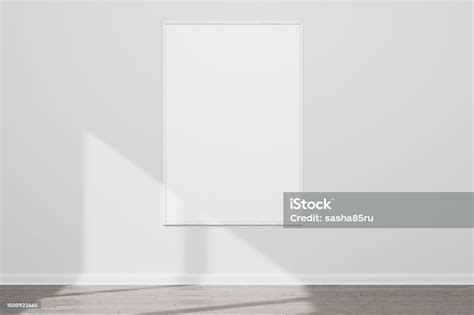 흰 벽과 나무 바닥에 사실적인 흰색 나무 빈 프레임 레이아웃에 대한 디자인 템플릿입니다 3d 렌더링 0명에 대한 스톡 사진 및 기타 이미지 Istock