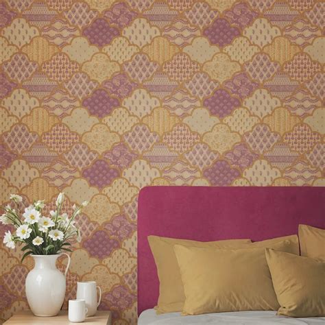 Chhap Indian Roll Wallpaper In Pastel Pink Color Lifencolors Life N Colors
