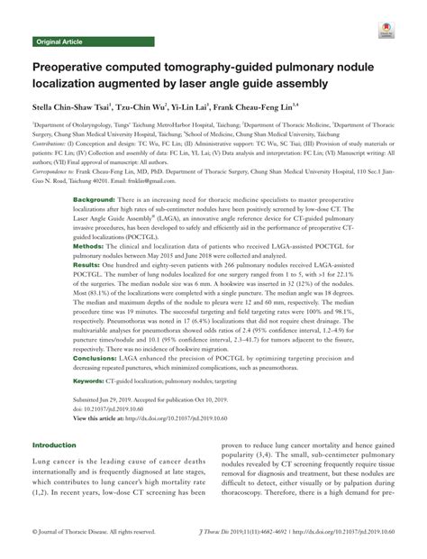 Pdf Preoperative Computed Tomography Guided Pulmonary Nodule