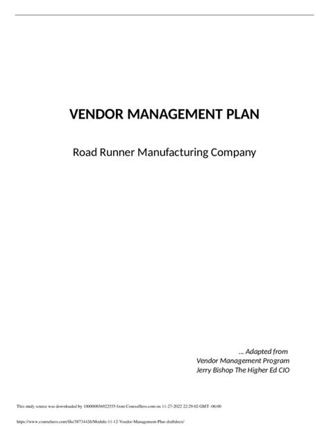 Module 11 12 Vendor Management Plan Draft Fanshawe College Bus1 Mgmt 6083