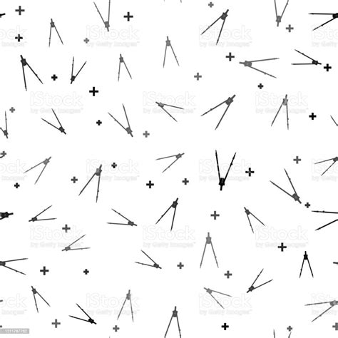 흰색 배경에 검은 그림 나침반 아이콘 격리 원활한 패턴 나침반 기호입니다 그리기 및 교육 도구 기하학적 악기 교육 표지판 벡터 일러스트레이션 Draft Sports에