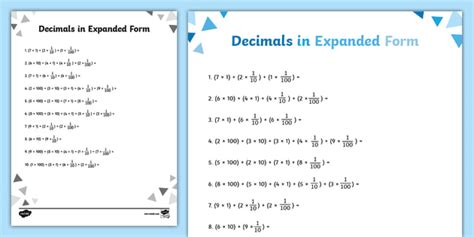 Identifying Decimals In Expanded Form Activity Worksheet