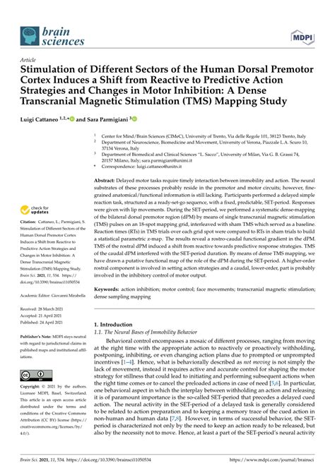 Pdf Stimulation Of Different Sectors Of The Human Dorsal Premotor