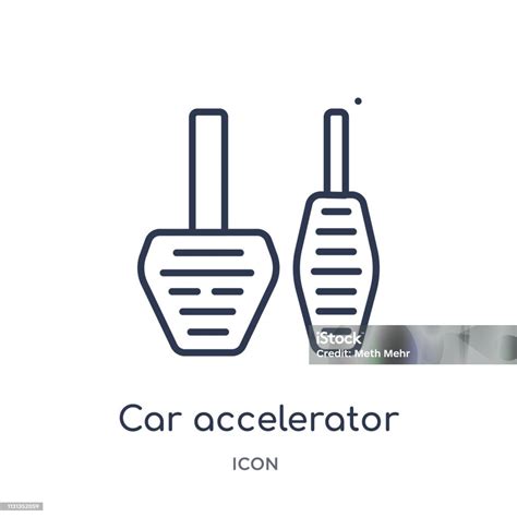 자동차 부품 개요 컬렉션에서 선형 자동차 가속기 아이콘입니다 얇은 라인 자동차 가속기 벡터 흰색 배경에 고립입니다 자동차 가속기