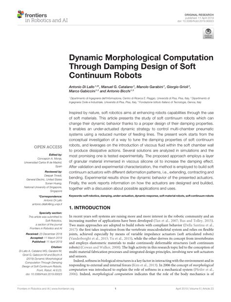 PDF Dynamic Morphological Computation Through Damping Design Of Soft Continuum Robots