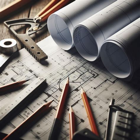 Premium Photo Architectural Background With Blueprints House Model Calculator And Pencils