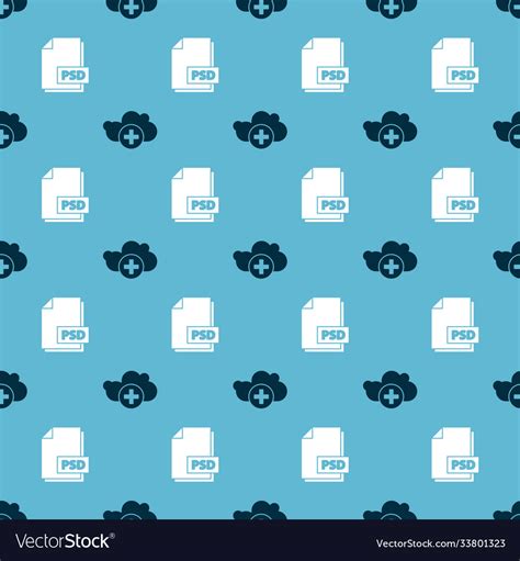 Set Add Cloud And Psd File Document On Seamless Vector Image