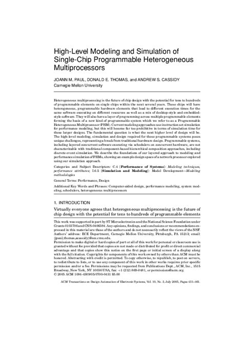Pdf High Level Modeling And Simulation Of Single Chip Programmable Heterogeneous Multiprocessors