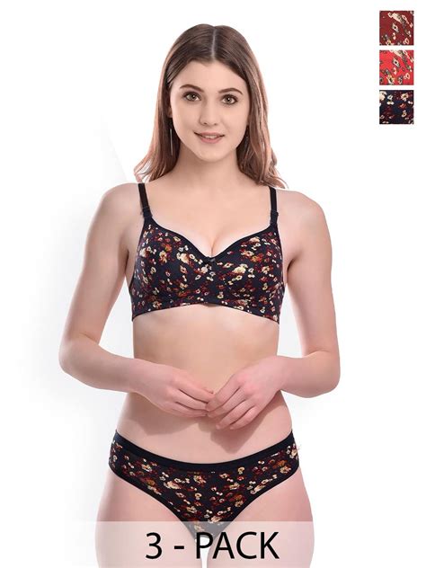 Buy Pibu Pack Of 3 Printed Cotton Lingerie Set Lingerie Set For Women
