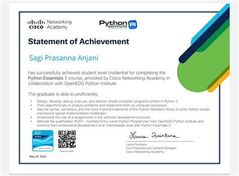 Sagi Prasanna Anjani On Linkedin Python Programming Cisconetworkingacademy Continuouslearning