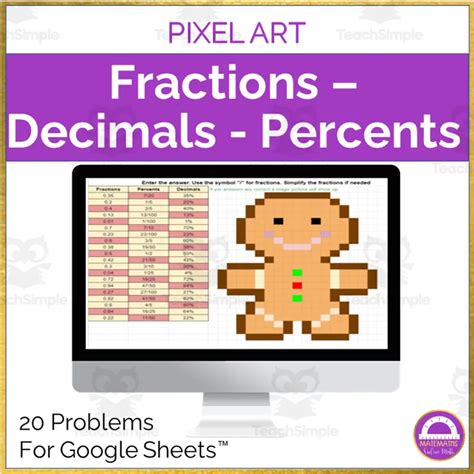 Converting Fractions Decimals Percents Pixel Art Christmas