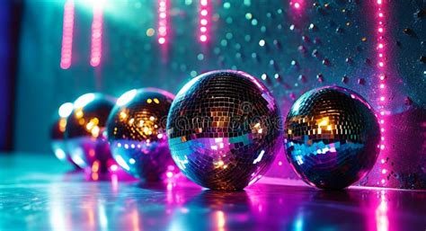 Shiny Mirrored Disco Ball By The Wall Copy Space For Text Reflections