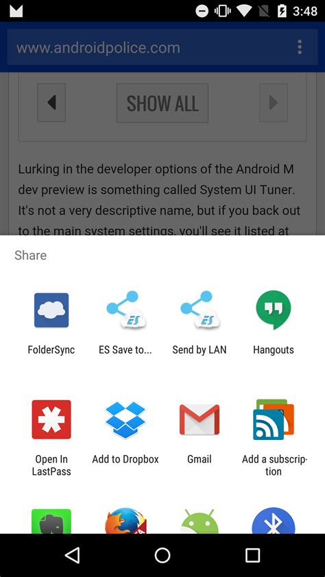 Android M Feature Spotlight The New Share Menu Is Simplified Shows Many More Apps At Once